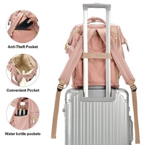 Kah&Kee Leather Backpack Diaper Bag Laptop Travel Doctor Teacher Bag For Women Man (Tan Pink II)