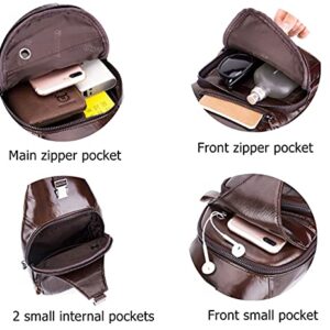 BULLCAPTAIN Men Sling Chest Bag Genuine Leather Casual Multipurpose Crossbody Shoulder Backpack Travel Hiking Daypack (Brown)