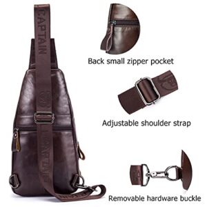 BULLCAPTAIN Men Sling Chest Bag Genuine Leather Casual Multipurpose Crossbody Shoulder Backpack Travel Hiking Daypack (Brown)