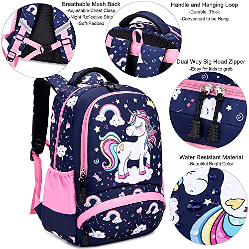 Meisohua Kids Backpack Set for Girls School Bookbag Kids Unicorn Backpack for Girls School Bags with Lunch Bag Unicorn Purse 3 in 1 Set