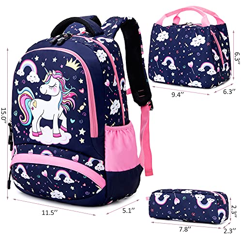 Meisohua Kids Backpack Set for Girls School Bookbag Kids Unicorn Backpack for Girls School Bags with Lunch Bag Unicorn Purse 3 in 1 Set