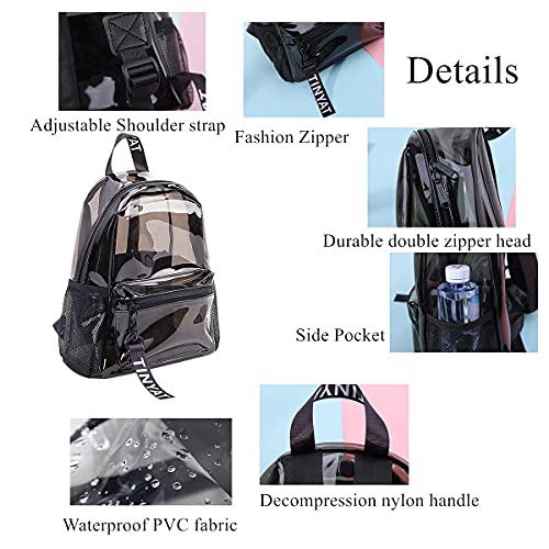 EKUIZAI Waterproof Transparent Backpack Clear School Book Bag Travel Bags Plastic Knapsack Kids Daypack (Black)(2546)