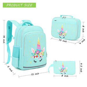 Unicorn Backpack and Lunch Box for girls School Backpack for Girls Unicorn Bookbag Set with Chest Strap Lunch Box and Pencil Bag Preschool Kindergarten Backpack Set