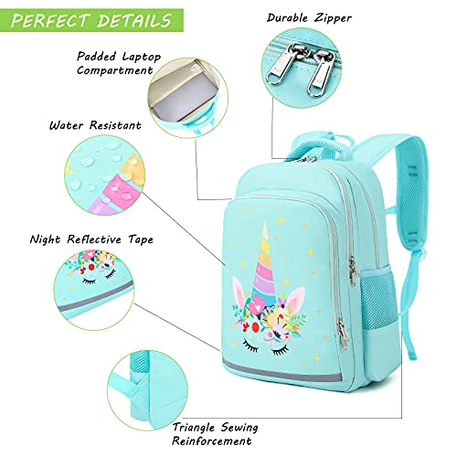 Unicorn Backpack and Lunch Box for girls School Backpack for Girls Unicorn Bookbag Set with Chest Strap Lunch Box and Pencil Bag Preschool Kindergarten Backpack Set