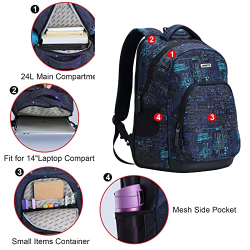 UNIKER School Backpack Men,High School Backpacks Blue,Backpack with Laptop Compartment,Bookbags for Middle School