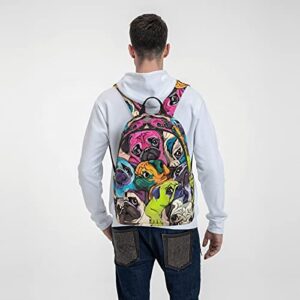 FeHuew 16 inch backpack Cartoonn Colorful Pug Dogs Laptop Backpack Full Print School Bookbag Shoulder Bag for Travel Daypack