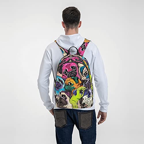 FeHuew 16 inch backpack Cartoonn Colorful Pug Dogs Laptop Backpack Full Print School Bookbag Shoulder Bag for Travel Daypack