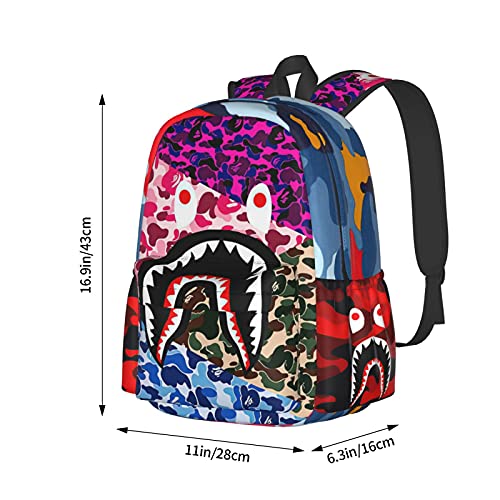 Vkaxopt Backpack Shark Teeth Camo Backpacks Travel Laptop Daypack Big Capacity Bookbag Fashion Durable for Men and Women