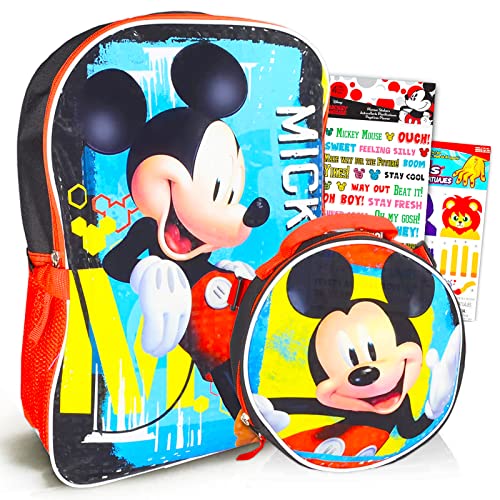 Disney Classics Mickey Mouse Backpack Mickey School Supplies ~ Mickey Lunch Box And Backpack Bundle With Mickey Mouse Stickers And 200+ Highlights Stickers (Mickey Mouse School Bag)