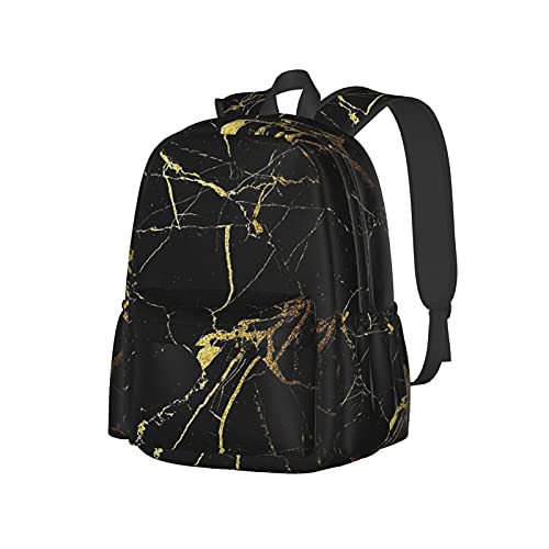 KiuLoam 17 Inch Backpack Gold Black Marble Laptop Backpack Shoulder Bag School Bookbag Casual Daypack