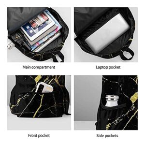 KiuLoam 17 Inch Backpack Gold Black Marble Laptop Backpack Shoulder Bag School Bookbag Casual Daypack