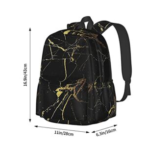 KiuLoam 17 Inch Backpack Gold Black Marble Laptop Backpack Shoulder Bag School Bookbag Casual Daypack