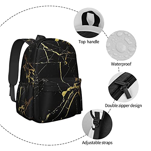 KiuLoam 17 Inch Backpack Gold Black Marble Laptop Backpack Shoulder Bag School Bookbag Casual Daypack