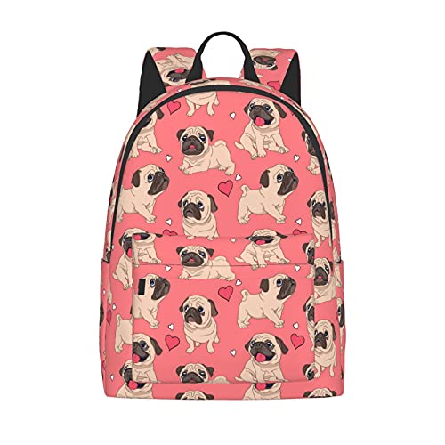 FeHuew 16 inch backpack Cartoon Pugs Puppies Laptop Backpack Full Print School Bookbag Shoulder Bag for Travel Daypack