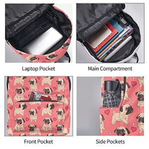 FeHuew 16 inch backpack Cartoon Pugs Puppies Laptop Backpack Full Print School Bookbag Shoulder Bag for Travel Daypack