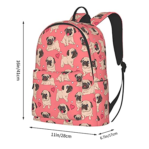 FeHuew 16 inch backpack Cartoon Pugs Puppies Laptop Backpack Full Print School Bookbag Shoulder Bag for Travel Daypack