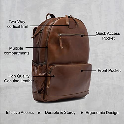 Teakwood Genuine Leather Backpack 15.6 Inch Travel Laptop Bag Casual Shoulder Vintage Daypack For Men and Women (Brown)