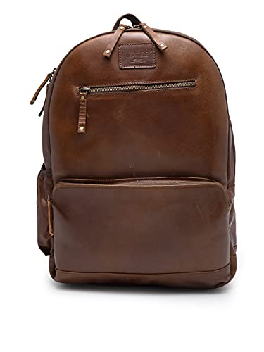 Teakwood Genuine Leather Backpack 15.6 Inch Travel Laptop Bag Casual Shoulder Vintage Daypack For Men and Women (Brown)