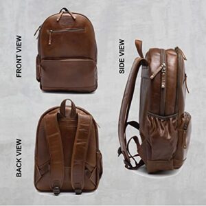 Teakwood Genuine Leather Backpack 15.6 Inch Travel Laptop Bag Casual Shoulder Vintage Daypack For Men and Women (Brown)