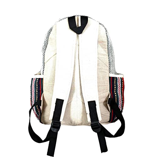 VIBRANIC Himalayan HEMP Laptop Backpack - THC Free - 13”/15” Laptop Compartment - All Natural Handmade - Multi-Pocket - Multi Stripe Om Print - Made in Nepal