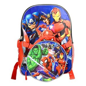 Marvel Shop Avengers Backpack for Boys Girls Kids - 7 Pc Bundle With 16 inch Superhero School Bag, Lunch Bag, Water Bottle, Stickers, And More (Avengers School Supplies), L