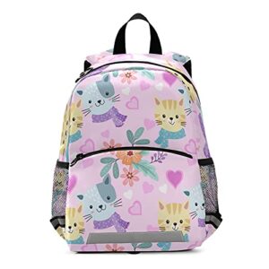 beeplus cat print kids backpack 13inch little kid toddler backpacks for girls and boys with chest strap and reflective strip