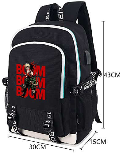 Roffatide Anime My Hero Academia Bakugo Boom Boom Boom Laptop Backpack with USB Charging Port & Headphone Port