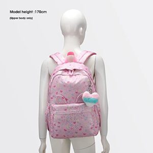 Kid Backpack for Girls and Boys -18-inch Lightweight, Spacious, Waterproof School Backpack Bag With Heart Design cute heart-shaped pendant and cat ears Toddlers Backpack For Ages 6+ And Above(Pink)