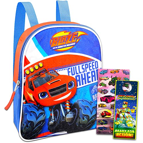 Nick Shop Blaze And The Monster Machines Mini Backpack ~ 3 Pc Bundle With 11 inch Blaze School Bag For Boys, Toddlers, Kids With Race Car Stickers And More (Blaze School Supplies)