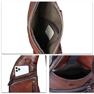 Genuine Leather Sling Bag for Men Vintage Handmade Crossbody Daypack Hiking Backpack Retro Crossbody Shoulder Bag (LightCoffee)