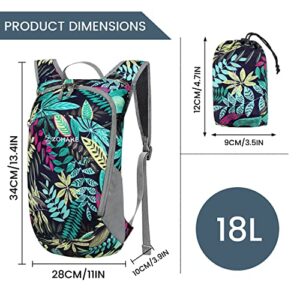 ZOMAKE Ultra Lightweight Packable Backpack 18L - Small Foldable Hiking Backpacks Water Resistant Folding Daypack for Travel(Mixed Color-Leaves)