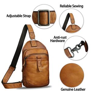 Genuine Leather Sling Bags Hiking Sling Backpacks Fanny Pack Vintage Handmade Crossbody Chest Daypack Anti-theft Shoulder Bag (Brown) Medium