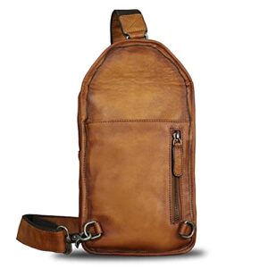 Genuine Leather Sling Bags Hiking Sling Backpacks Fanny Pack Vintage Handmade Crossbody Chest Daypack Anti-theft Shoulder Bag (Brown) Medium