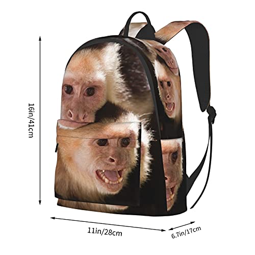 FeHuew 16 inch backpack 3D Animals Two Capuchin Monkey Laptop Backpack Full Print School Bookbag Shoulder Bag for Travel Daypack