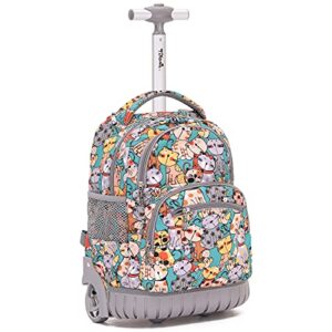 new tilami 16 inches rolling backpack, boys&girls wheeled backpack school travel student bag kids rolling backpack, cat