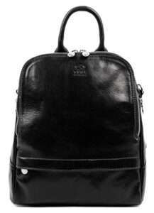 time resistance leather backpack convertible to shoulder bag full grain real leather travel versatile bag (black)