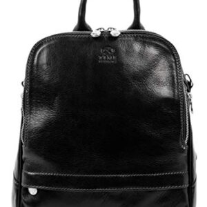 Time Resistance Leather Backpack Convertible to Shoulder Bag Full Grain Real Leather Travel Versatile Bag (Black)