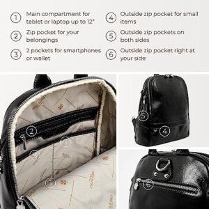 Time Resistance Leather Backpack Convertible to Shoulder Bag Full Grain Real Leather Travel Versatile Bag (Black)