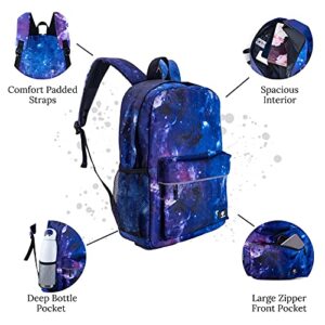 Fenrici Galaxy Kids Backpack and Lunchbox Bundle for Girls, Boys, Teens (Galaxy Purple)