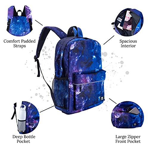 Fenrici Galaxy Kids Backpack and Lunchbox Bundle for Girls, Boys, Teens (Galaxy Purple)