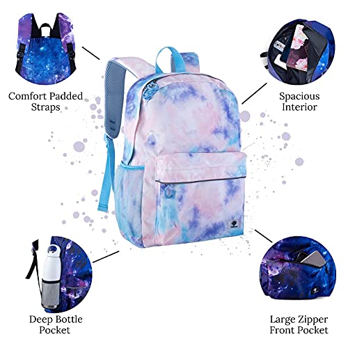 Fenrici Tie Dye Kids Backpack and Lunchbox Bundle for Girls, Boys, Teens (Pastel Pink)