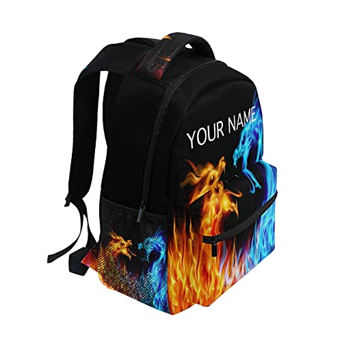 Custom Abstract Fire Dragon Student Book Bag Travel Backpack Personalized Backpack with Name/Text, Customization School Bag for Boys and Girls