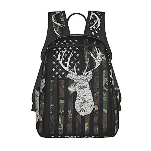 NiYoung Deer Camo Camouflage American Flag Hunting Casual Backpck Big Capacity Anti-Theft Multipurpose Bookbag Backpack Multipurpose Rucksacks for Teenage