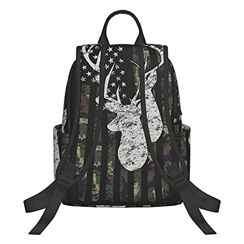 NiYoung Deer Camo Camouflage American Flag Hunting Casual Backpck Big Capacity Anti-Theft Multipurpose Bookbag Backpack Multipurpose Rucksacks for Teenage