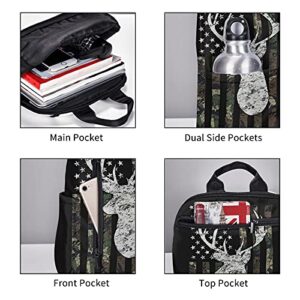 NiYoung Deer Camo Camouflage American Flag Hunting Casual Backpck Big Capacity Anti-Theft Multipurpose Bookbag Backpack Multipurpose Rucksacks for Teenage