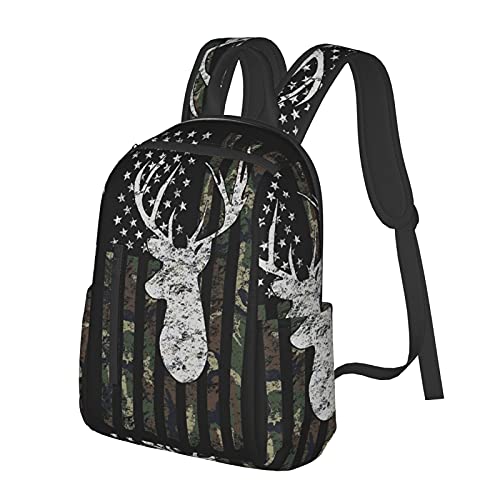 NiYoung Deer Camo Camouflage American Flag Hunting Casual Backpck Big Capacity Anti-Theft Multipurpose Bookbag Backpack Multipurpose Rucksacks for Teenage