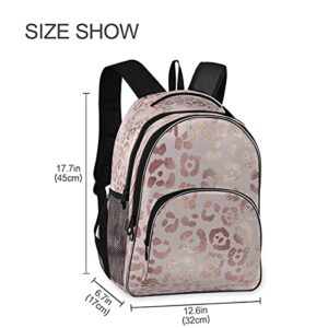 Backpack School Bookbag Leopard Print Cheetah Rose Gold Schoolbag with Water Bottle Pocket Medium