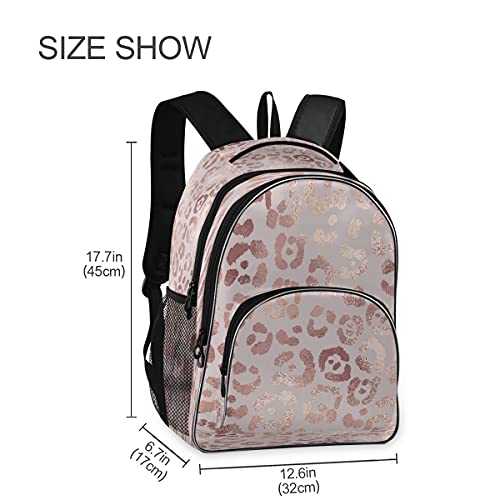 Backpack School Bookbag Leopard Print Cheetah Rose Gold Schoolbag with Water Bottle Pocket Medium