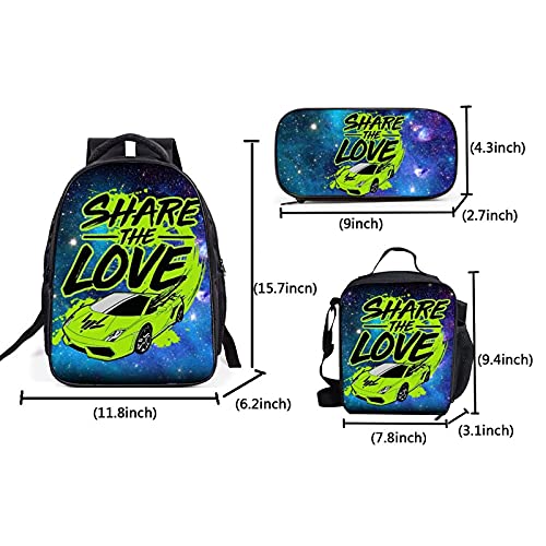 Qinunipoto Share The Love Backpack 3 Piece Set Backpack for Travel Bag and Lunchbox and Pencil Pouch