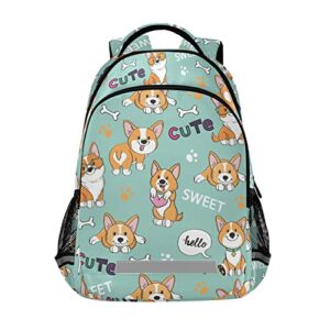 alaza cute dogs corgi on blue backpacks travel laptop daypack school book bag for men women teens kids